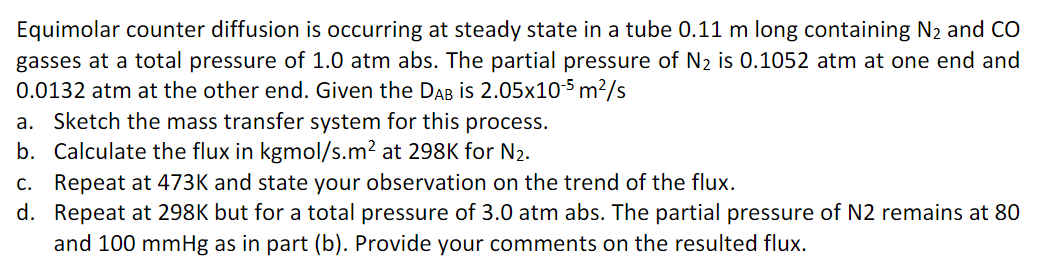 Equimolar counter diffusion is occurring at steady | Chegg.com