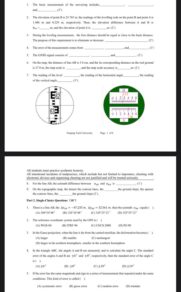 Solved 1 The basic measurement of the surveying includes (3) | Chegg.com