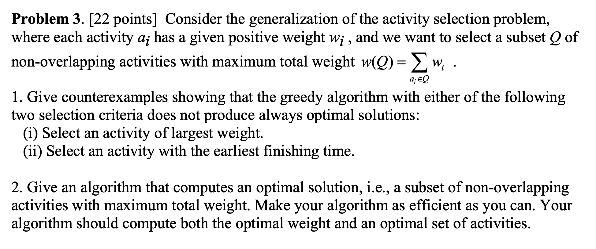 Solved Problem 3. [22 points] Consider the generalization of | Chegg.com