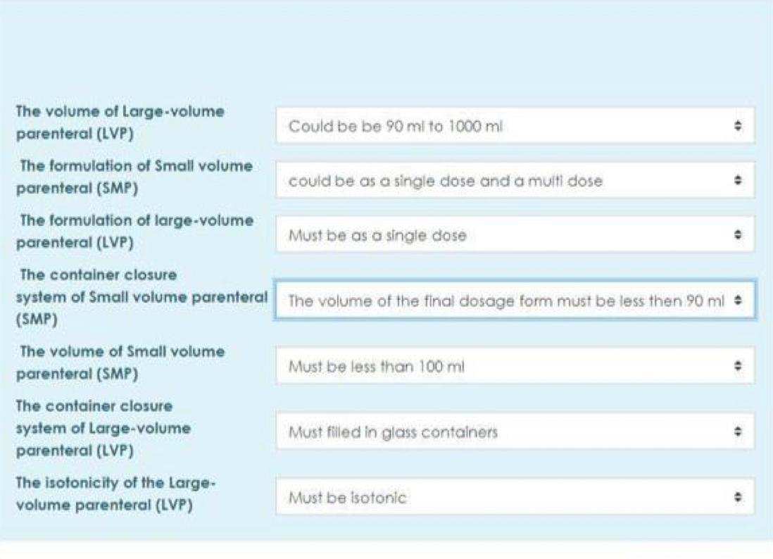 Solved The volume of Large-volume parenteral (LVP) The | Chegg.com