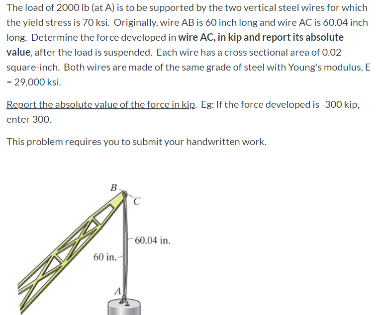 Solved The load of 2000 lb (at A) is to be supported by the | Chegg.com
