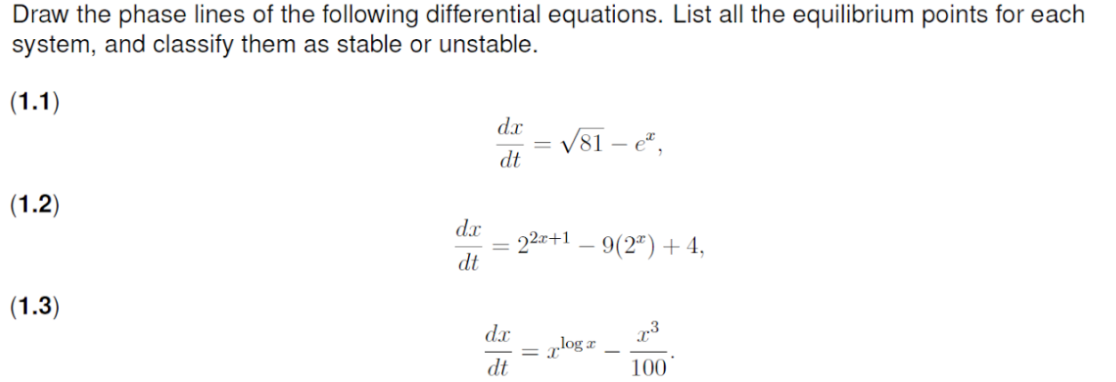 Solved Draw the phase lines of the following differential | Chegg.com