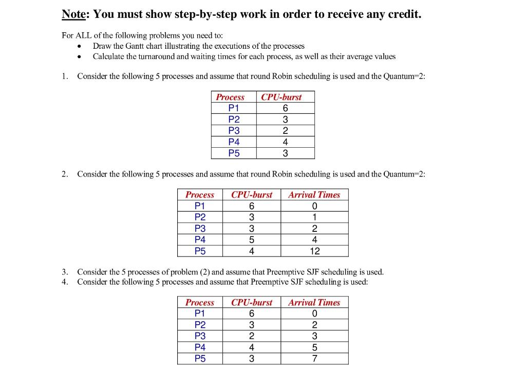 Solved Note: You must show step-by-step work in order to | Chegg.com