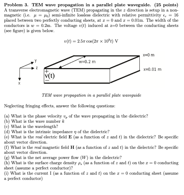 Problem 3. TEM wave propagation in a parallel plate | Chegg.com