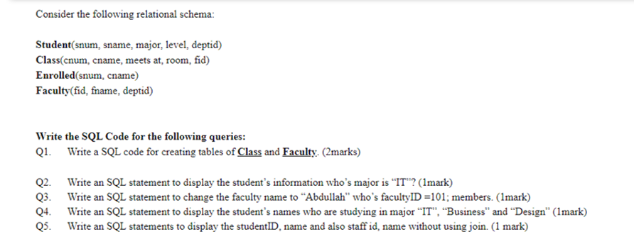 Solved Consider the following relational schema: | Chegg.com