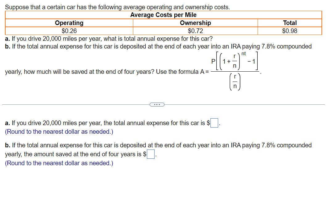 Solved a. If you drive 20,000 miles per year, what is total | Chegg.com