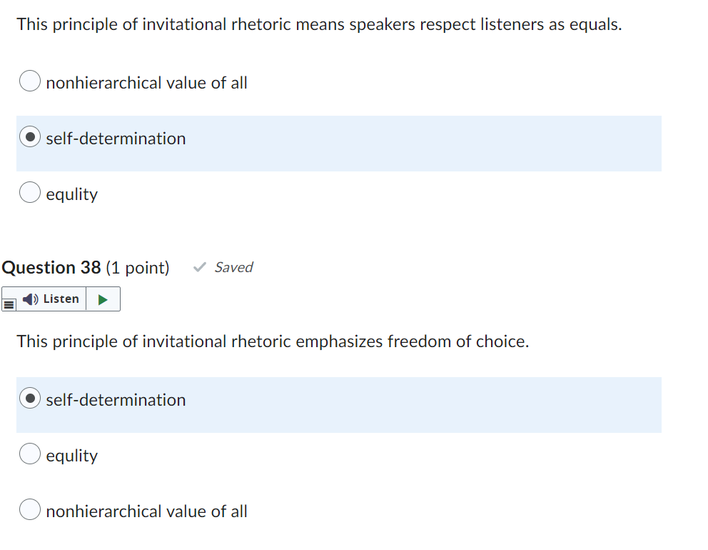 Solved This principle of invitational rhetoric means | Chegg.com
