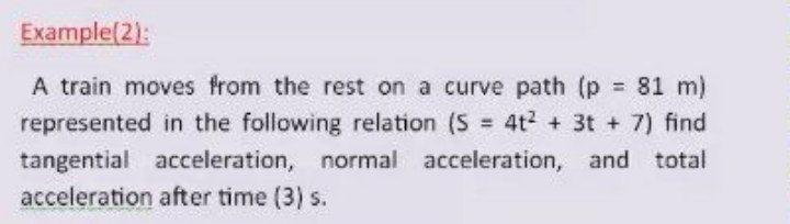 Solved Example(2): A train moves from the rest on a curve | Chegg.com