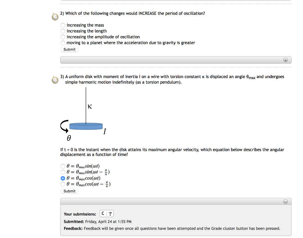 Solved Limited Attempt Cluster Item Grade cluster Pendula ? | Chegg.com