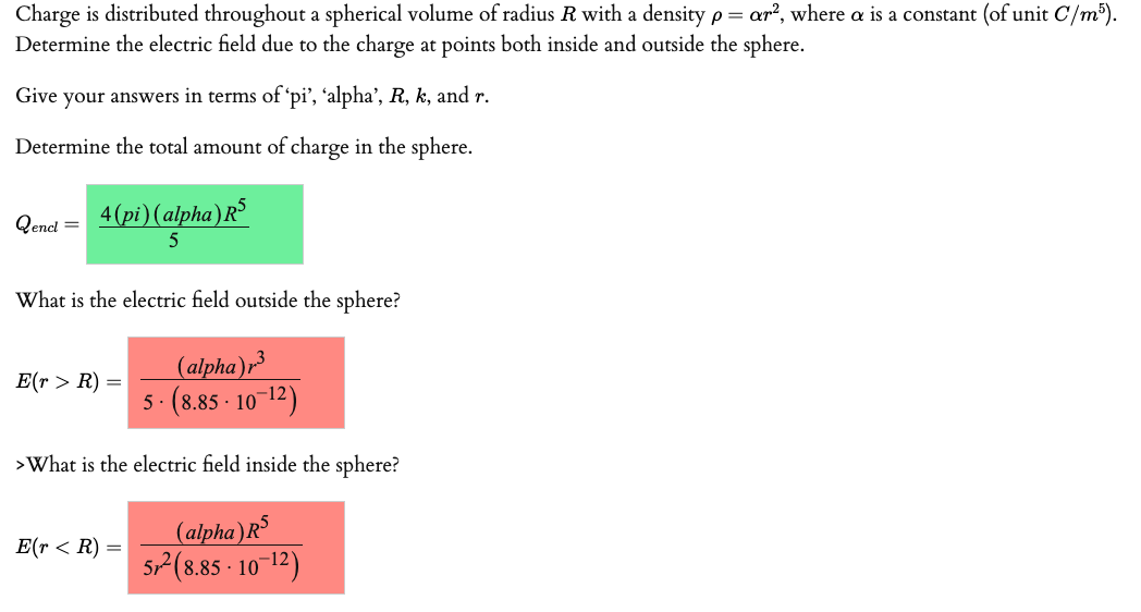 Solved Charge is distributed throughout a spherical volume | Chegg.com