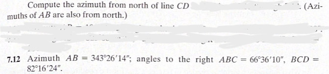 Solved Compute the azimuth from north of line CD muths of AB | Chegg.com