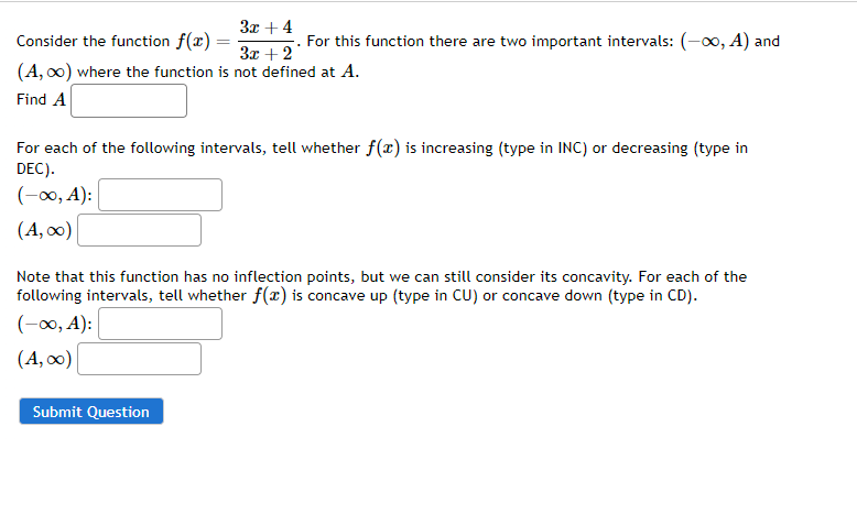 Solved Consider the function f(x)=3x+23x+4. For this | Chegg.com