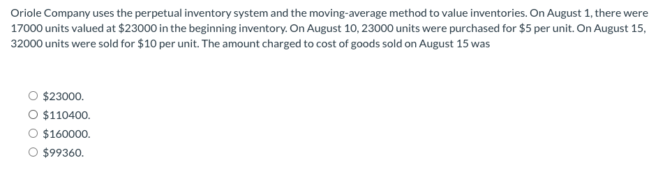 Solved Oriole Company uses the perpetual inventory system | Chegg.com