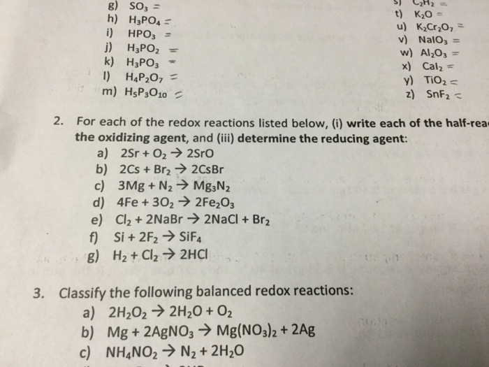 Solved For each of the redox reactions listed below, (i) | Chegg.com