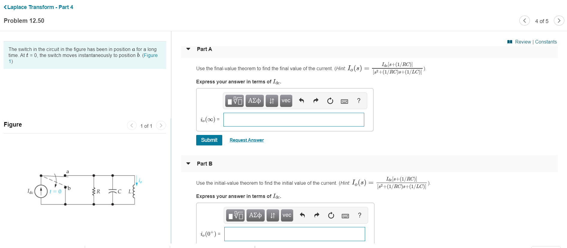 Solved Review Constants Part A The switch in the circuit in | Chegg.com