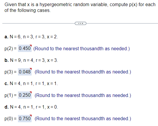 Solved Given that x is a hypergeometric random variable, | Chegg.com