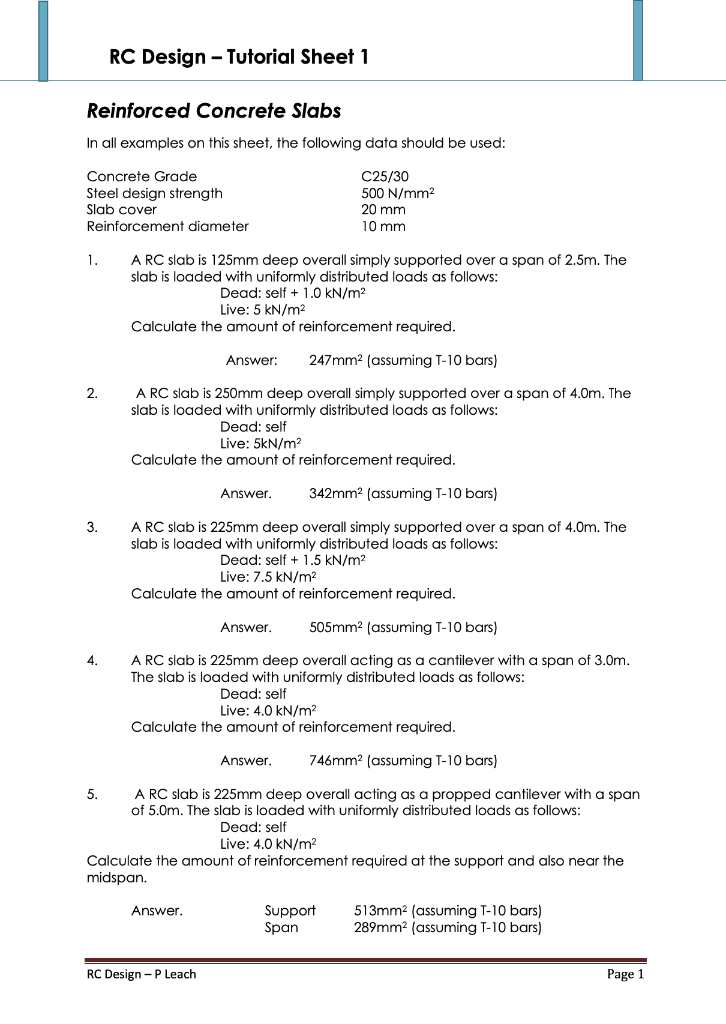 Solved RC Design - Tutorial Sheet 1 Reinforced Concrete | Chegg.com