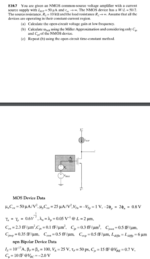 Solved E10.7 You are given an NMOS common-source voltage | Chegg.com