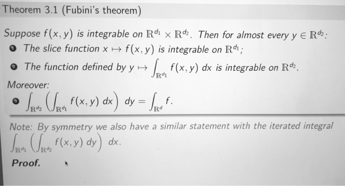 Solved Theorem 3.1 (Fubini's theorem) Suppose f(x, y) is | Chegg.com