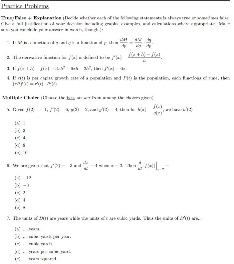Solved True/False + Explanation (Decide whether each of the | Chegg.com