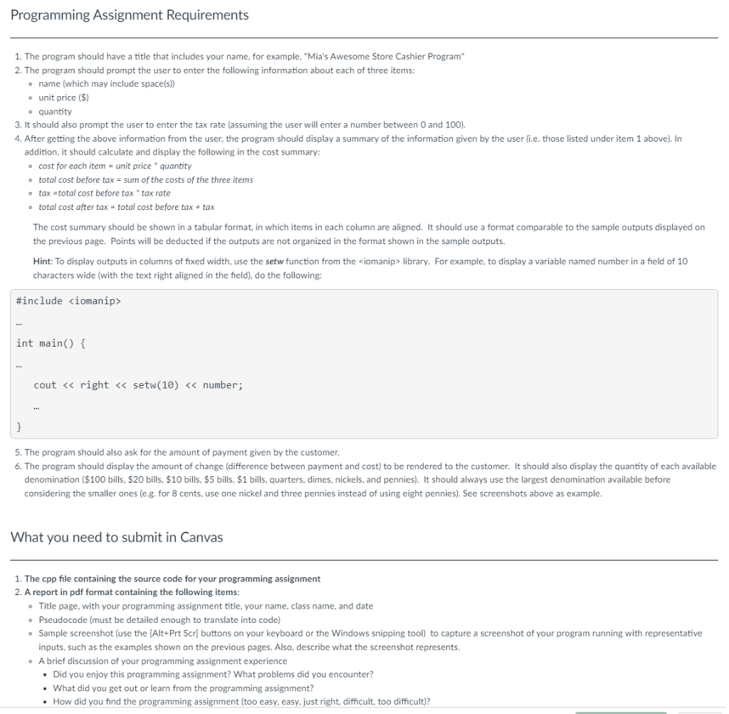Solved Cashier Program Overview In this programming | Chegg.com