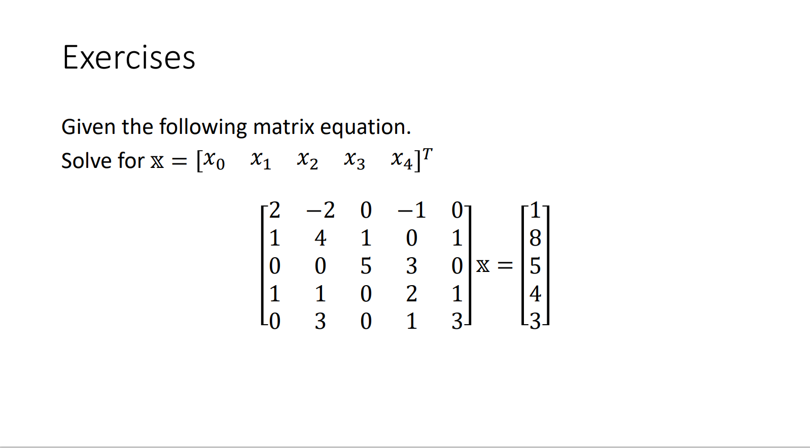 Solved Exercises Given the following matrix equation. Solve | Chegg.com