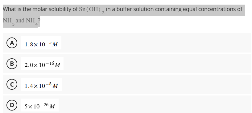 Solved What Is The Molar Solubility Of Snoh2 In A Buffer 
