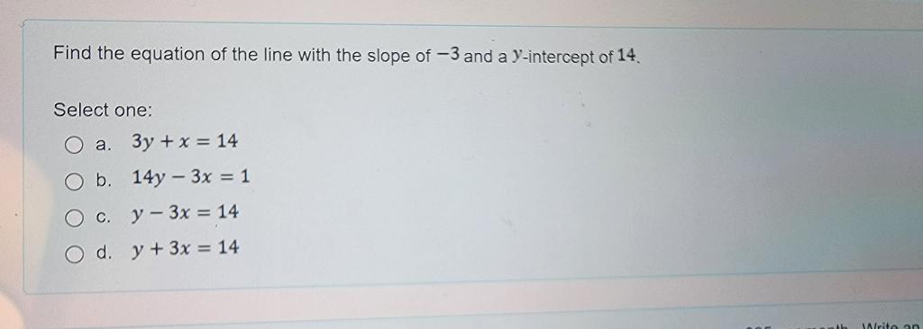 Solved Find the equation of the line with the slope of -3 | Chegg.com