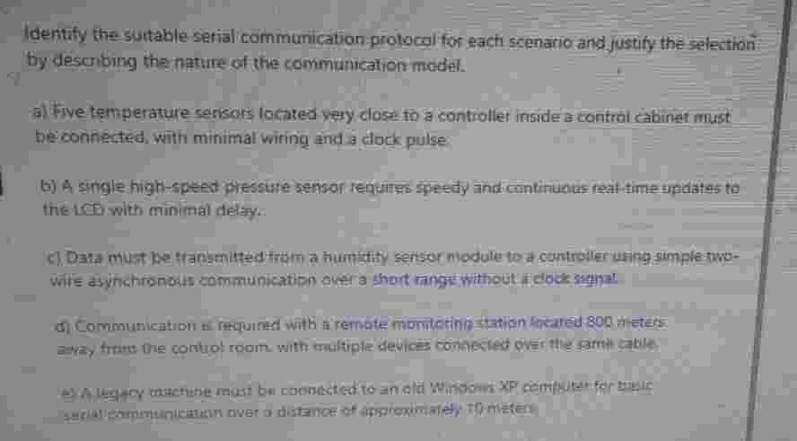 Solved Identify the surtable serial communication prolocol | Chegg.com