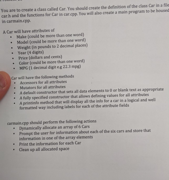 Solved You are to create a class called Car. You should | Chegg.com