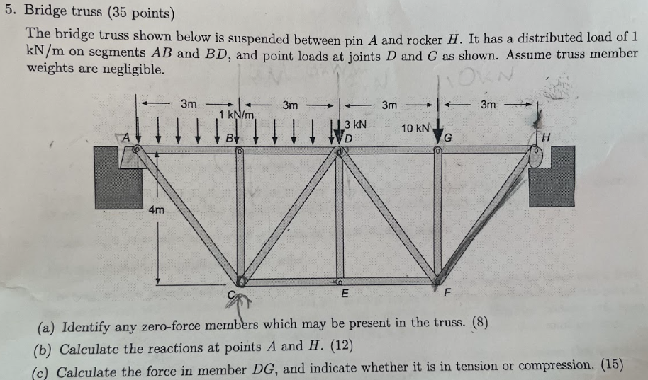 Solved The bridge truss shown below is suspended between pin | Chegg.com