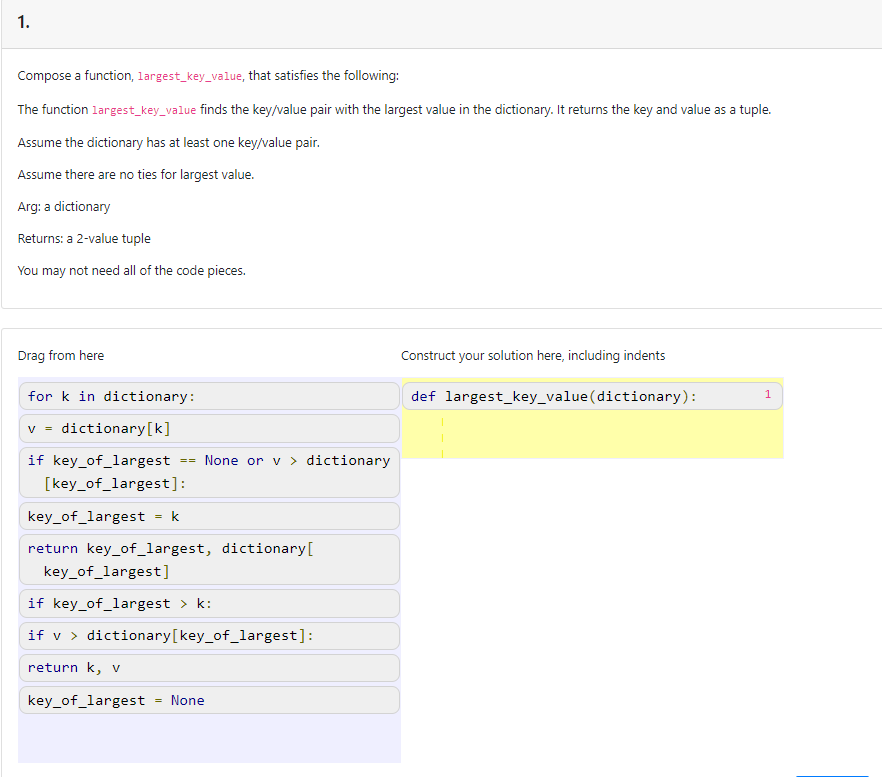 Solved 1. Compose a function, largest_key_value, that | Chegg.com