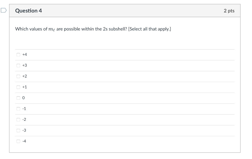 Solved Which values of mℓ are possible within the 2 s | Chegg.com