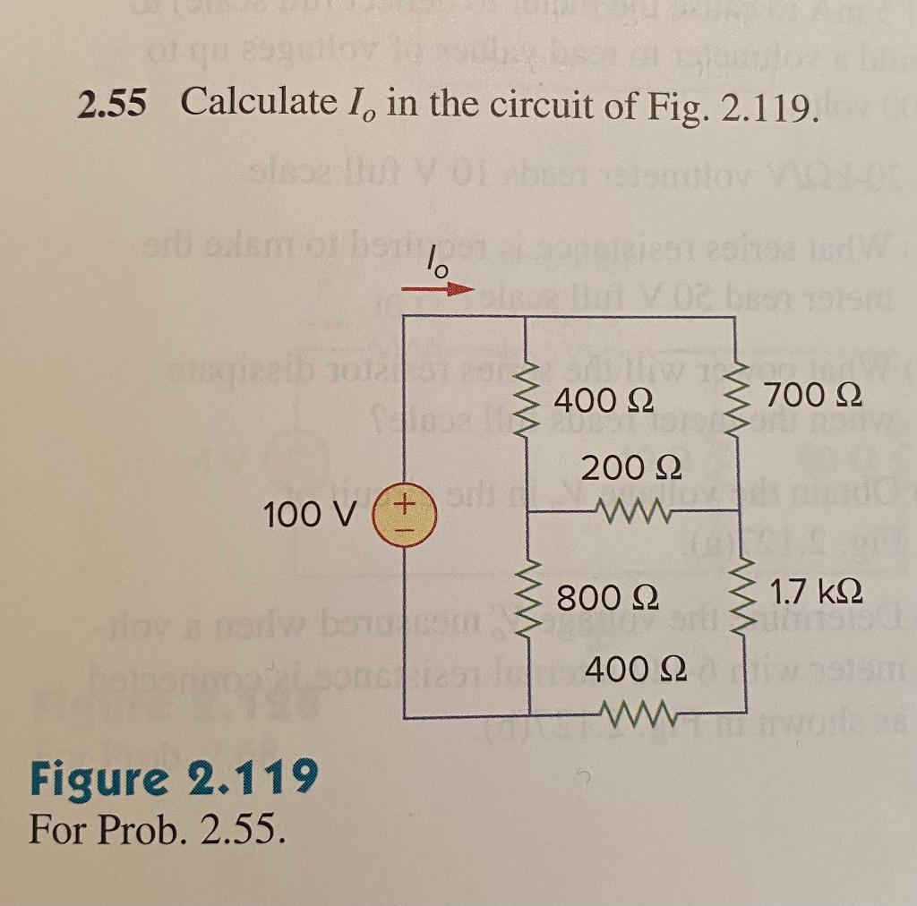 Solved 2.55 Calculate 1, in the circuit of Fig. 2.119. Το | Chegg.com