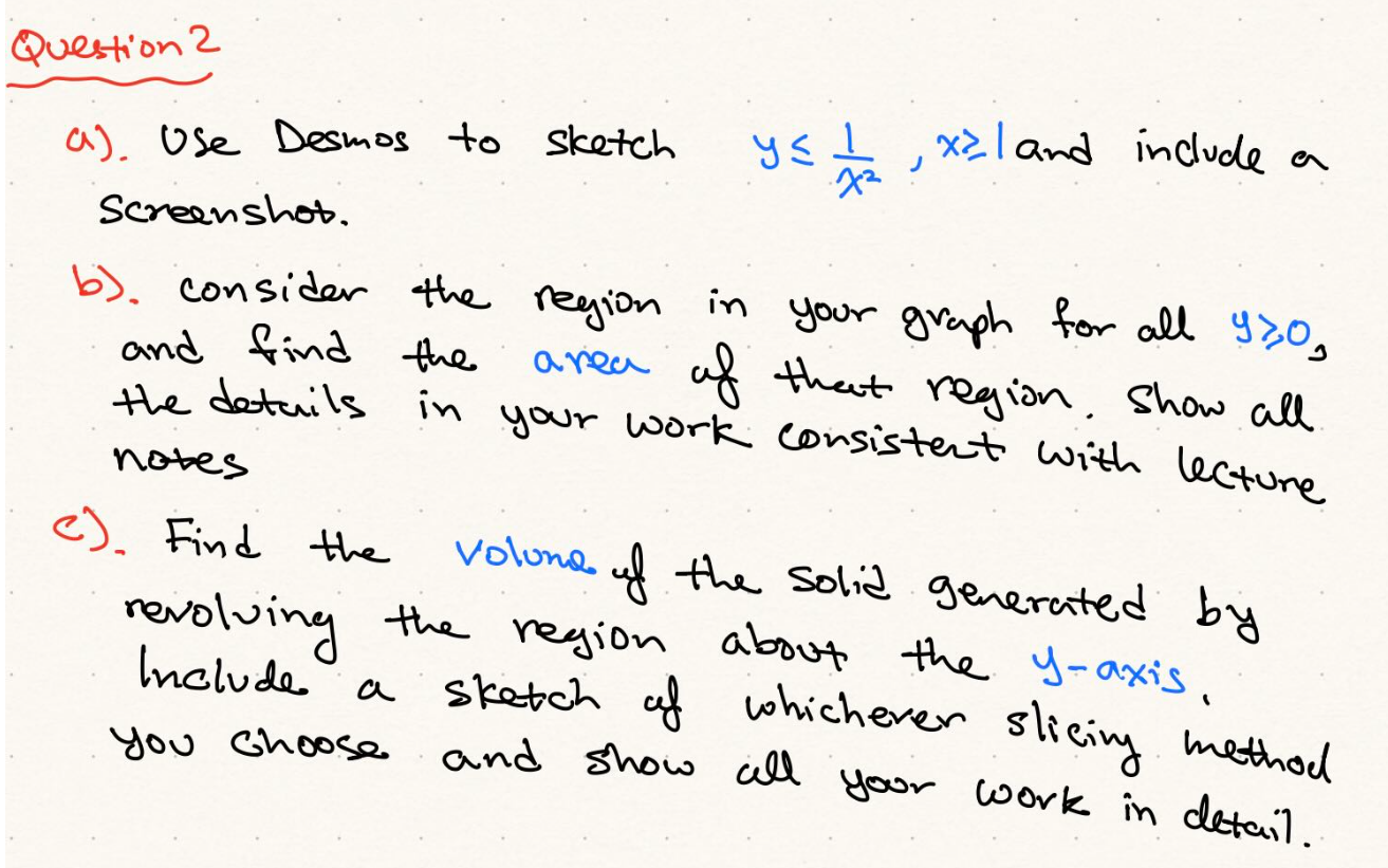 Solved Question 2a). ﻿Use Desmos to sketch y≤1x2,x≥1 ﻿and | Chegg.com