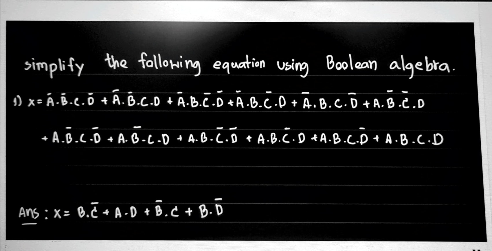 Solved simplify the following equation using Boolean | Chegg.com