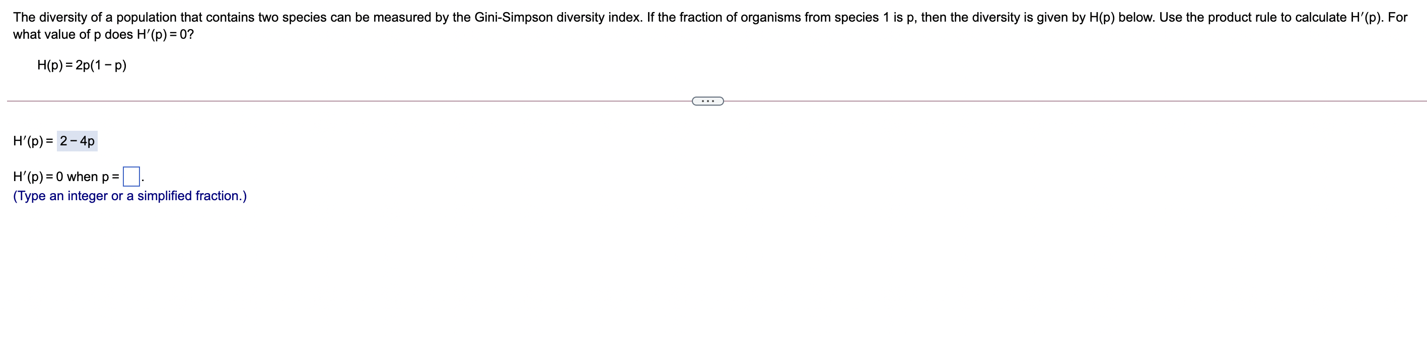 Solved The diversity of a population that contains two | Chegg.com