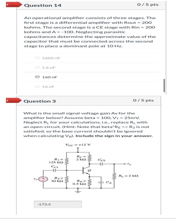 Solved Question 14 0/5 pts An operational amplifier consists | Chegg.com