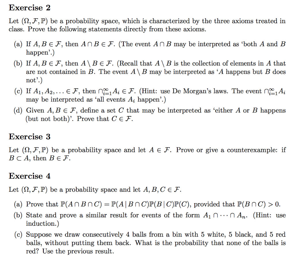 Solved Exercise 2 Let (12, F,P) be a probability space, | Chegg.com