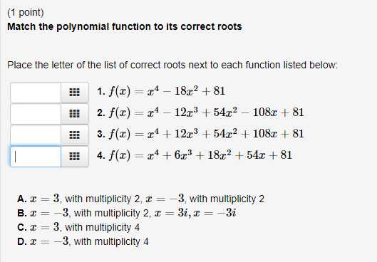 Solved (1 point Match the polynomial function to its correct | Chegg.com