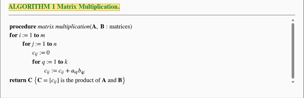 Solved procedure matrix multiplication (A,B : matrices) for | Chegg.com