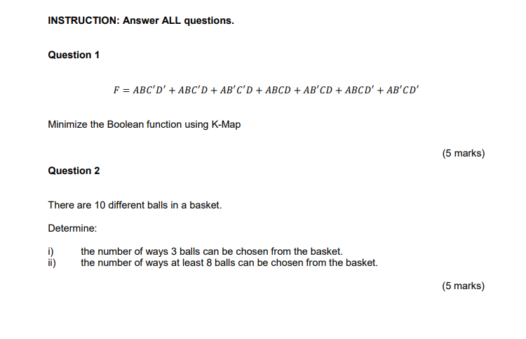 Solved INSTRUCTION: Answer ALL questions. Question 1 | Chegg.com