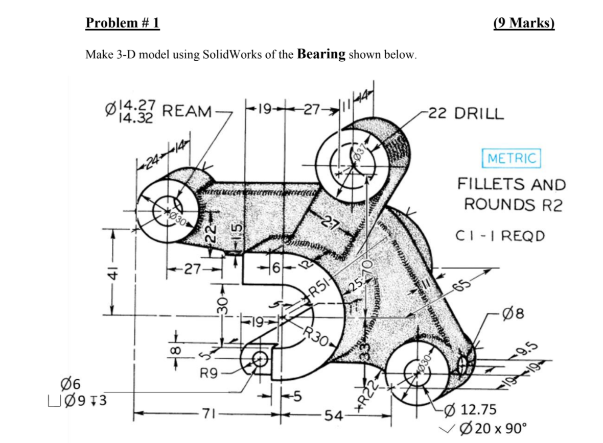 Solved Problem #1 (9 Marks) Make 3-D model using SolidWorks | Chegg.com