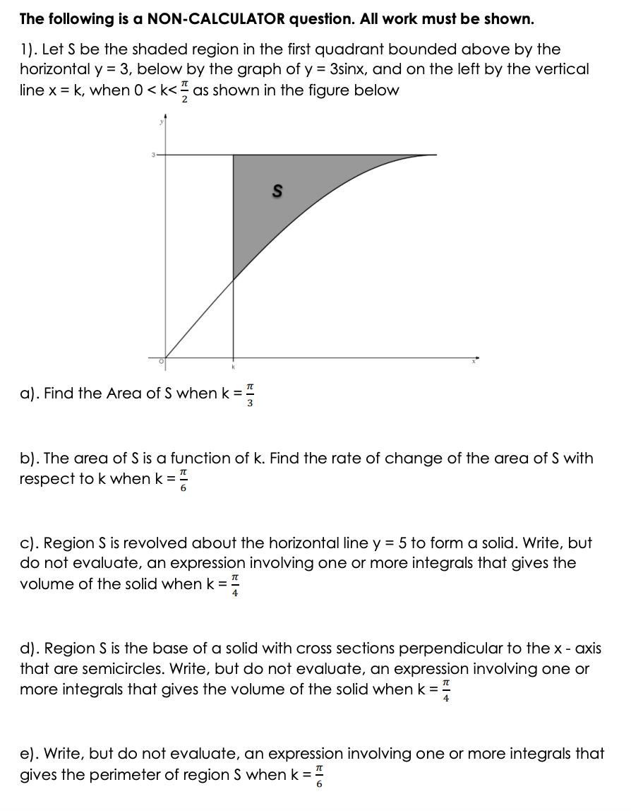 Solved The following is a NON-CALCULATOR question. All work | Chegg.com
