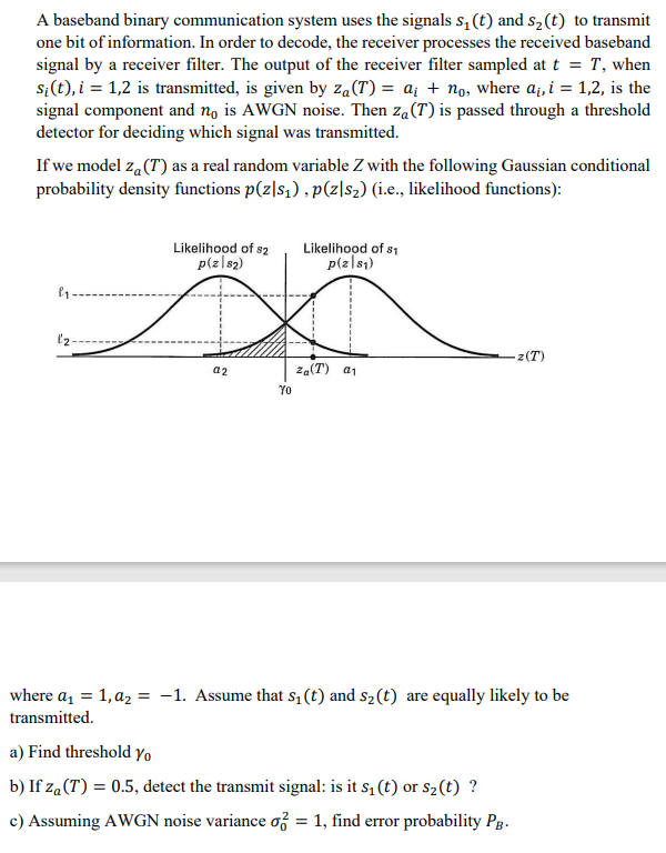 Solved A baseband binary communication system uses the | Chegg.com