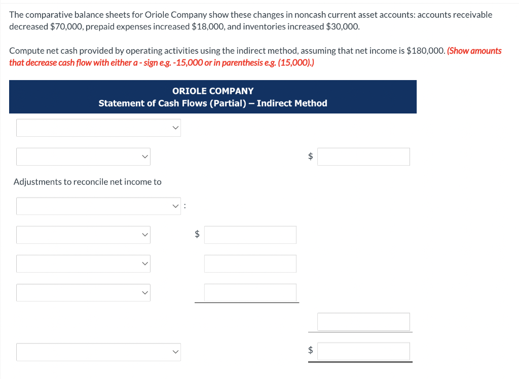 Solved The comparative balance sheets for Oriole Company | Chegg.com