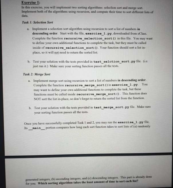 Solved Exercise 1: In this exercise, you will implement two | Chegg.com