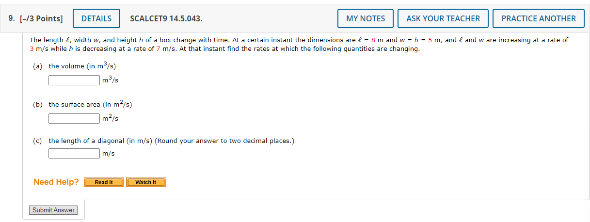 Solved The length ℓ, width w, and height h of a box change | Chegg.com