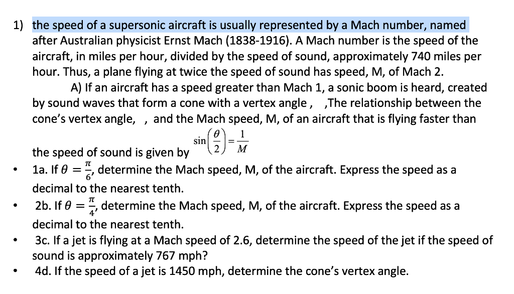 Solved 1) the speed of a supersonic aircraft is usually | Chegg.com