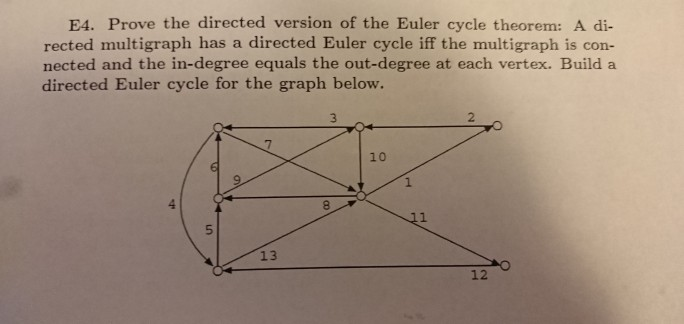 Solved E4. Prove the directed version of the Euler cycle | Chegg.com